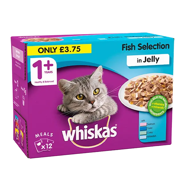 Whiskas UK Adult Fish Selection in Jelly Pouch 12pc Combo (12×100gm)