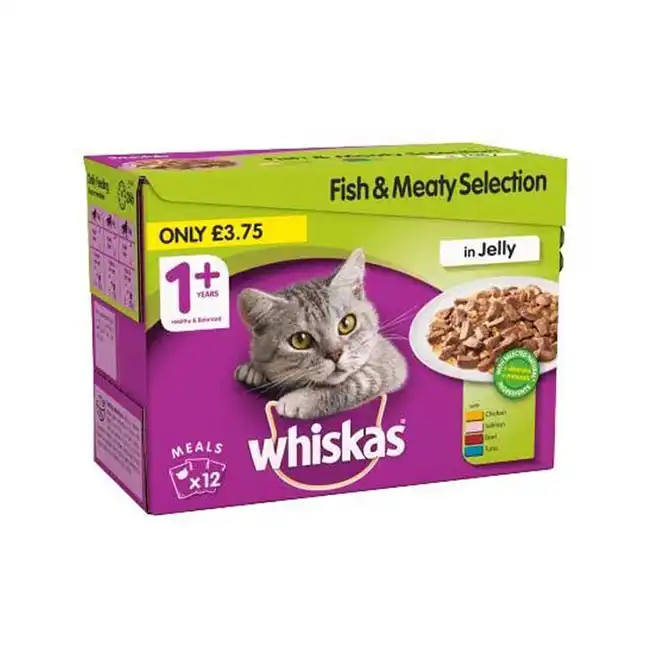 Whiskas UK Fish & Meaty Selection in Jelly Pouch Adult 12pc Combo (12× ...