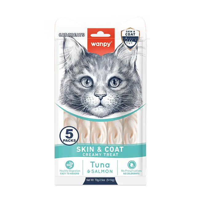 Wanpy Creamy Treat Skin & Coat Tuna & Salmon 5p*14gm (70gm) - Pet Town BD